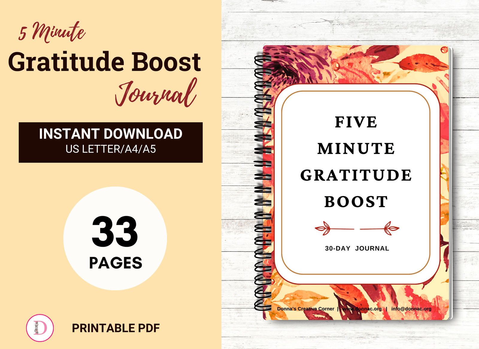 5 Minute Gratitude Journal - Boost Happiness & Mindfulness